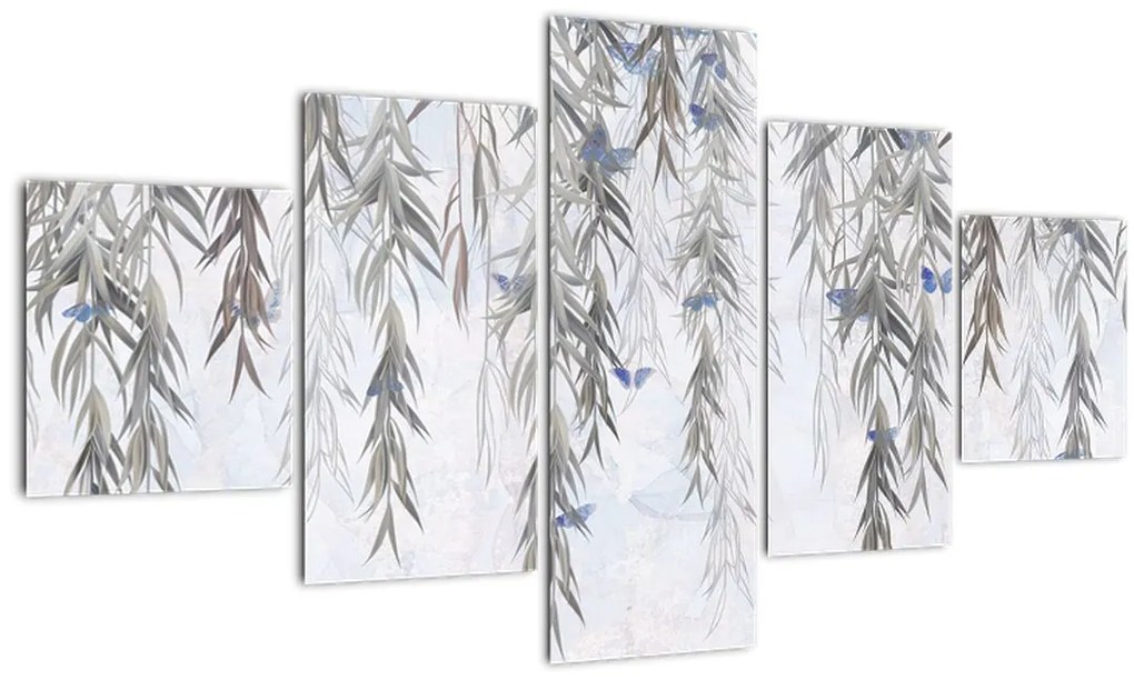 Obraz - Vrbové větvičky s motýly (125x70 cm)