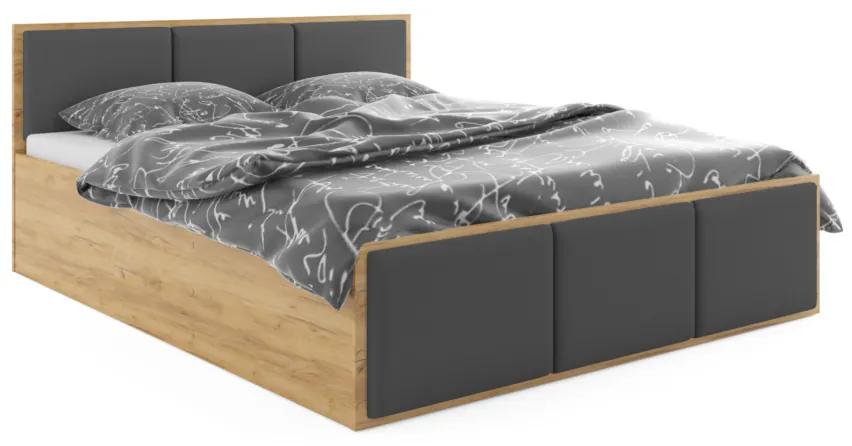Čalouněná postel PANAMAX, 140x200, dub kraft/trinity 15 - šedá + kovový rošt + matrace
