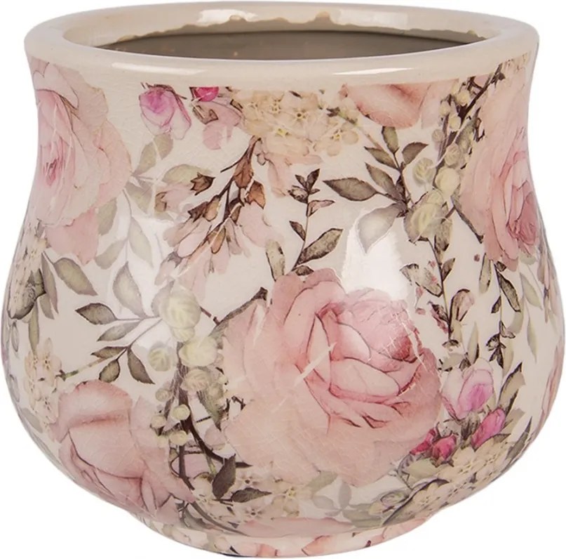Keramický obal na květináč s růžemi Rosien S - Ø 15*13 cm