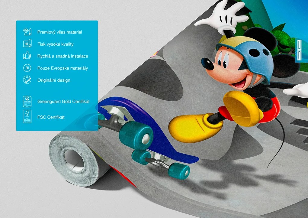 Dětská vliesová fototapeta na zed' Mickey Mouse na Skateboardu, Disney | 155 x 110 cm | DFTDNM 5229