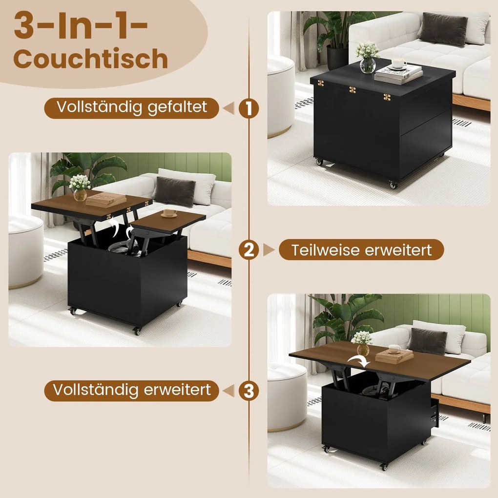 Costway Konferenční stolek s výškově nastavitelnou deskou 3-in-1 skládací