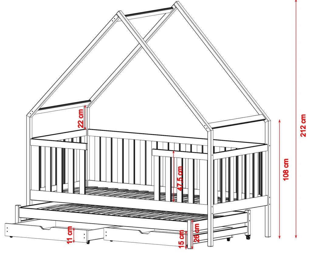 Legno Dětská rozkládací postel Magda šedá Rozměr (cm): 80x200