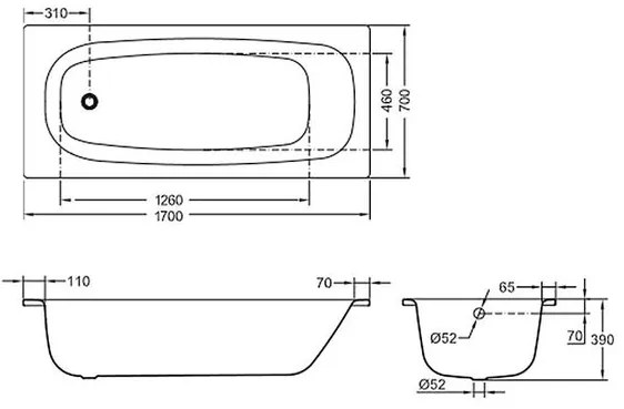 Jika Tanza Plus Vana 170x70 cm, bez noh H2251810000001