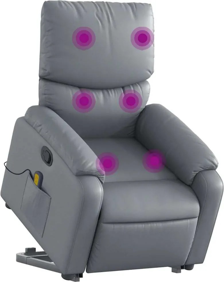 Zvedací masážní polohovací křeslo šedé umělá kůže 3204896