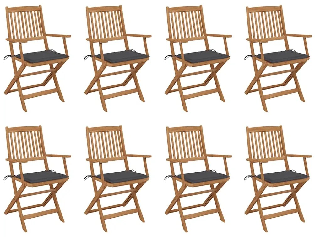 Skládací židle s polštáři, 8 ks, masivní akáciové dřevo 3075085