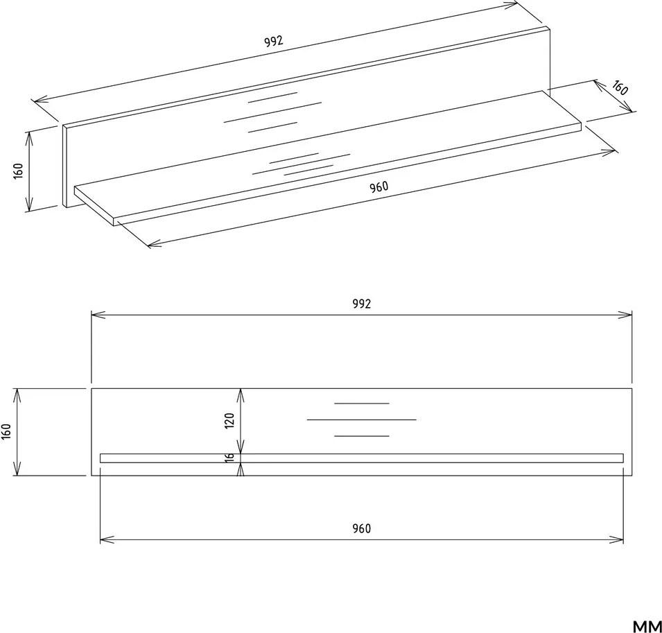 Nástěnná police MILO 99 cm matná bílá