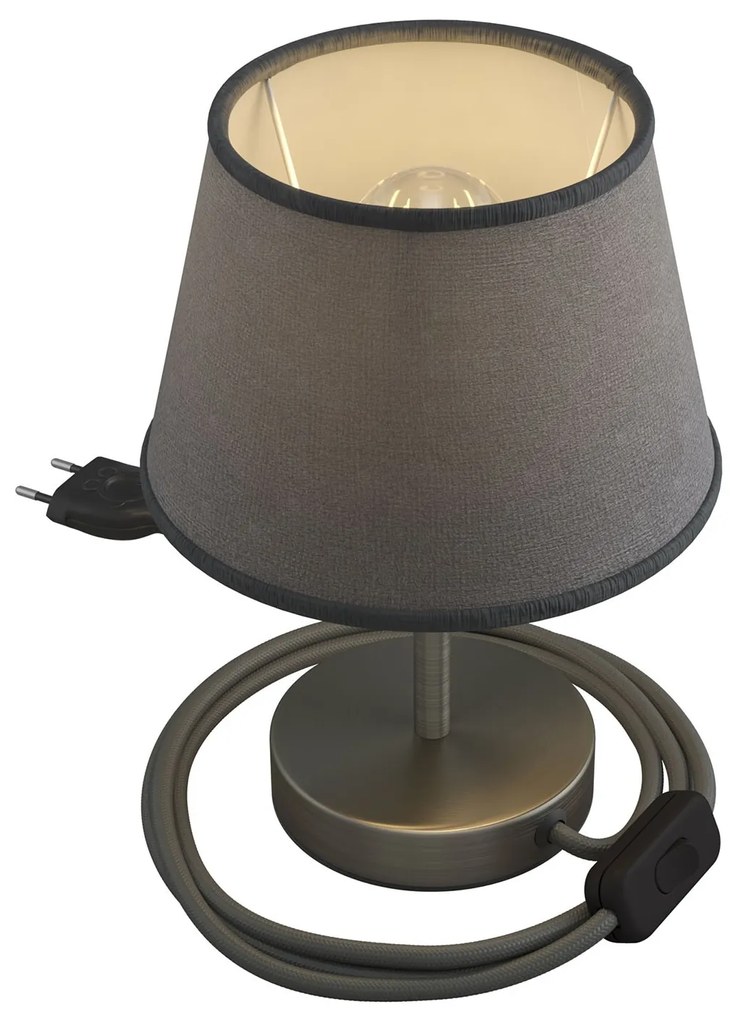 creative cables Alzaluce se stínidlem Impero, kovová stolní lampa se zástrčkou, kabelem a vypínačem Velikost: 25 cm, Barva: Broušený bronz-antracit