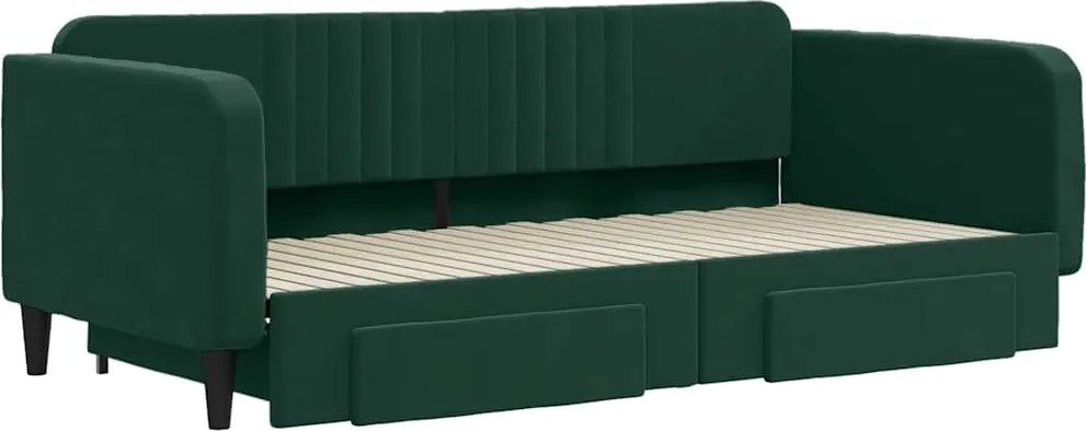 Válenda s přistýlkou a zásuvkami tmavě zelená 100x200 cm samet 3197120