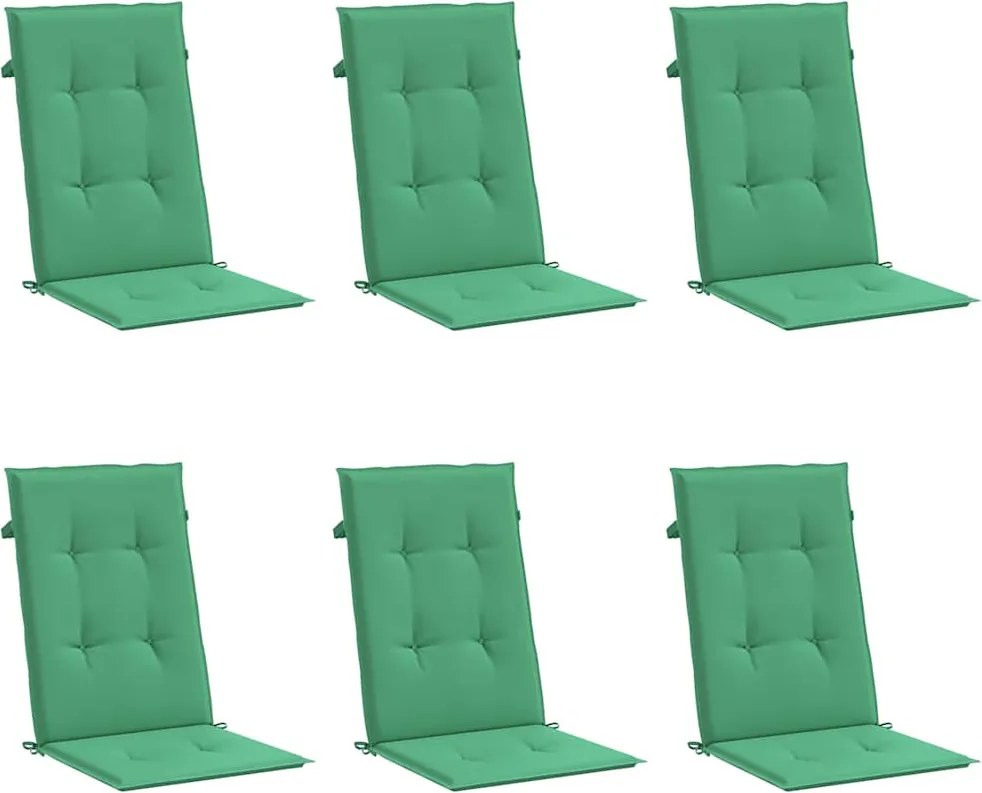 Podušky na židli vysoké opěradlo 6 ks zelené 120x50x3 cm textil 314109