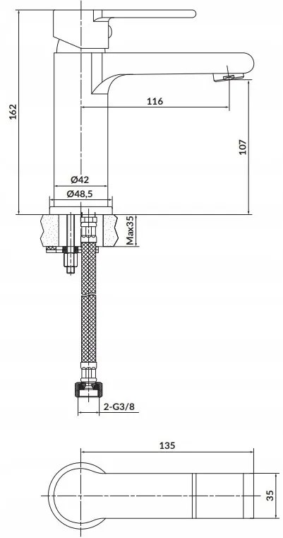 Cersanit Verso, umyvadlová baterie včetně plastové zátky umyvadla, chromová, S951-404