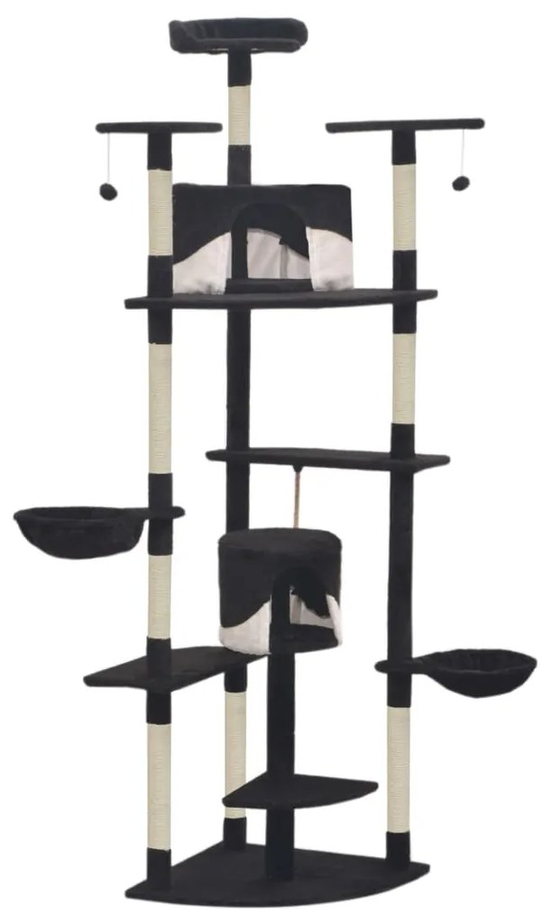 Škrabadlo pro kočky - sisalové sloupky - černé a bílé | 203 cm