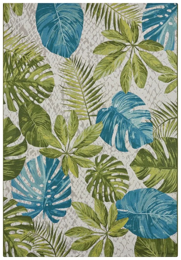 Hanse Home, Kusový koberec Flair 105617 Tropical Leaves Turqouise Green – na ven i na doma, 120x180, vícebarevná, chodba / předsíň