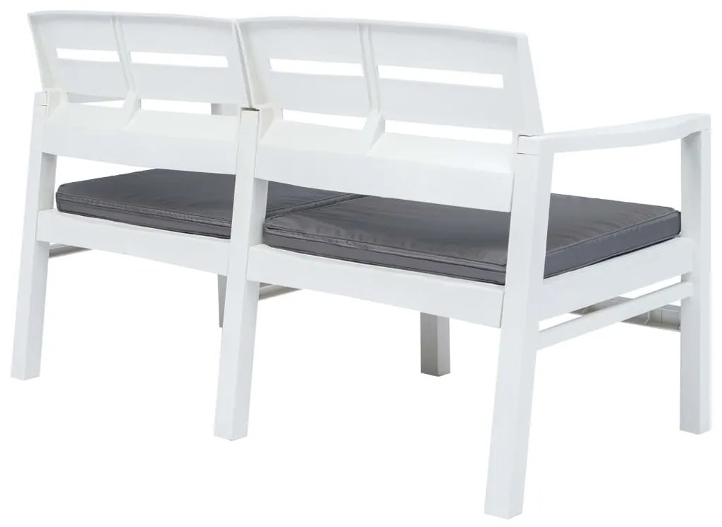 2místná zahradní lavice s poduškami - bílá - plast | 133 cm