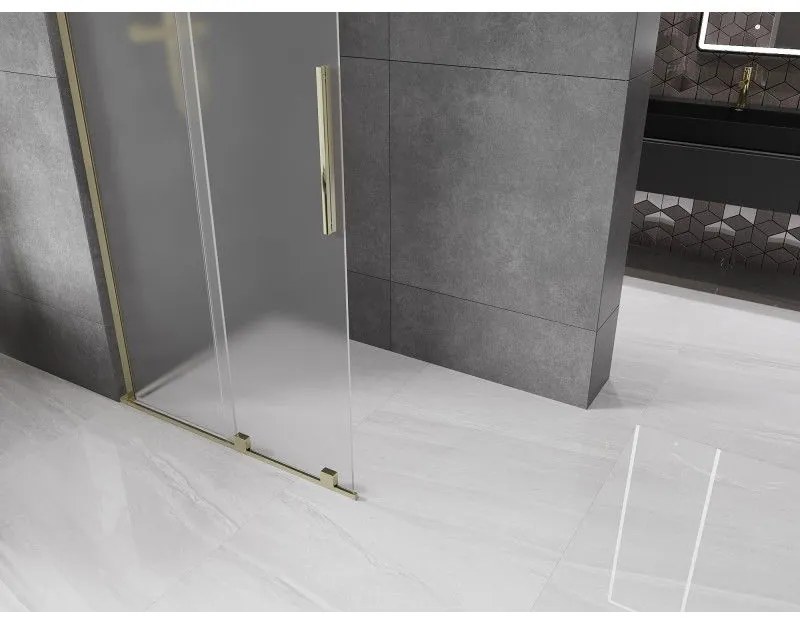 Mexen Velar L, posuvná sprchová zástěna Walk-in 120 x 200 cm, 8mm sklo námraza, zlatá lesklá, 871-120-003-33-50