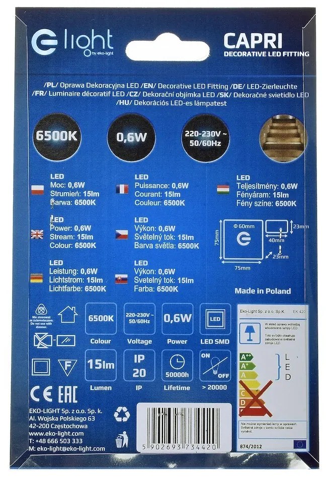 Schodišťové LED svítidlo Capri, 1x LED 0,6w, 6500k, s