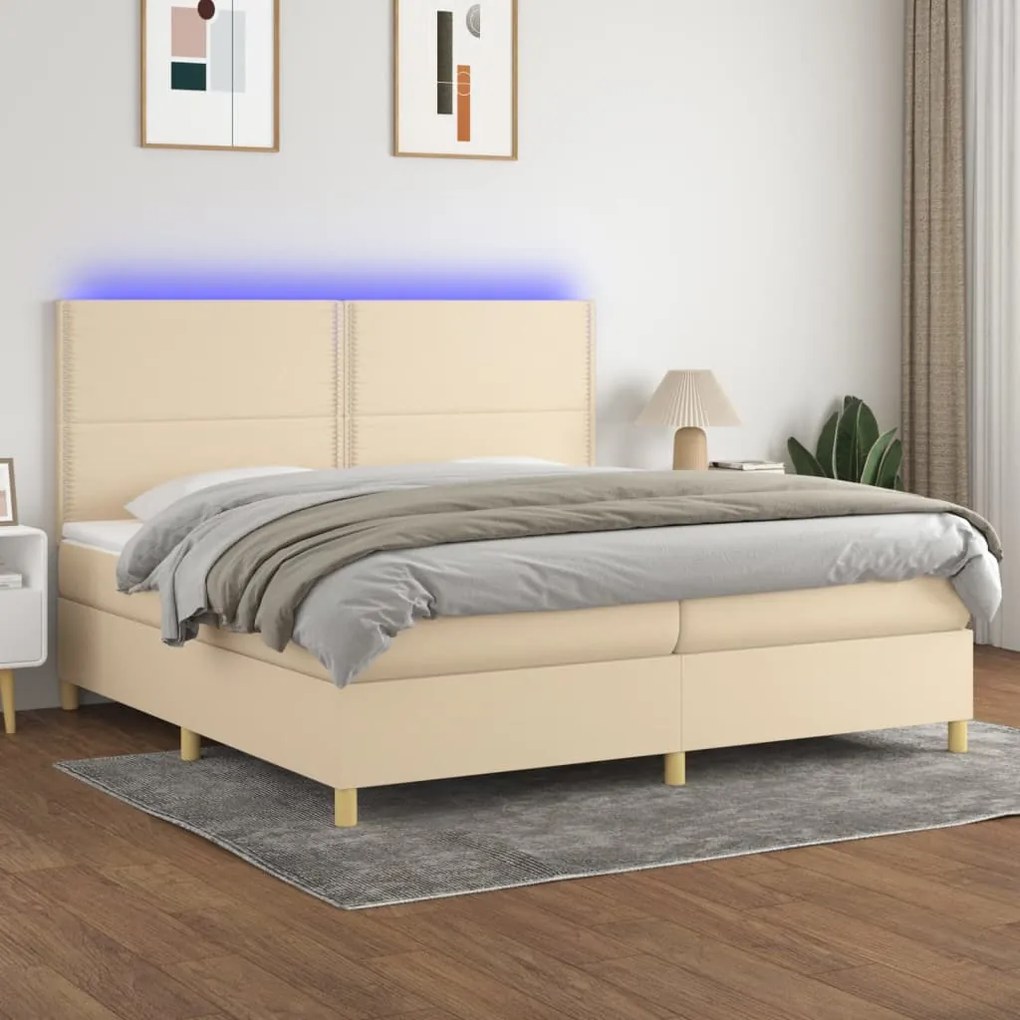Box spring postel s matrací a LED krémová 200x200 cm textil,  3135386