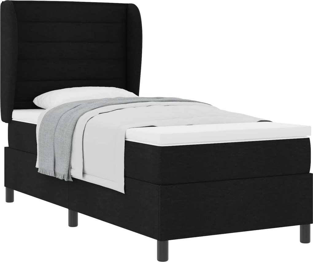 Postel s boxspringem s matrací s čelo Černá 90 x 200 cm textil 3340482