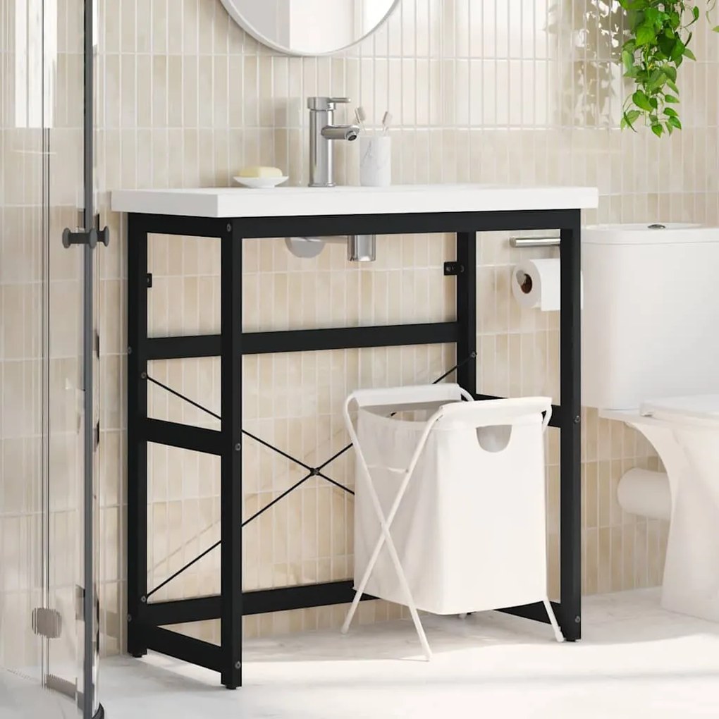 Koupelnový regál pod umyvadlo černý 79 x 38 x 83 cm železo 338501