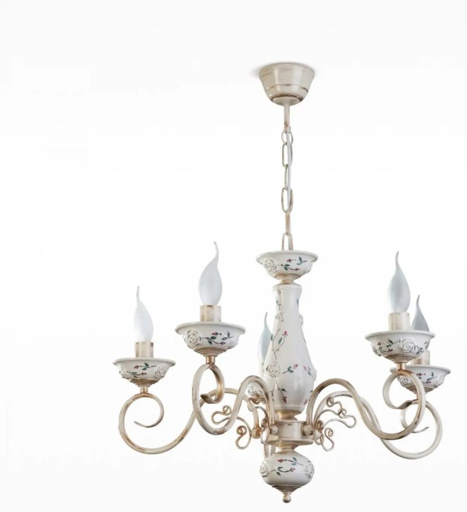 Light for home - Závěsný lustr na řetězu 10605 "AURORA", 5x40W, E14, béžová, zlatá