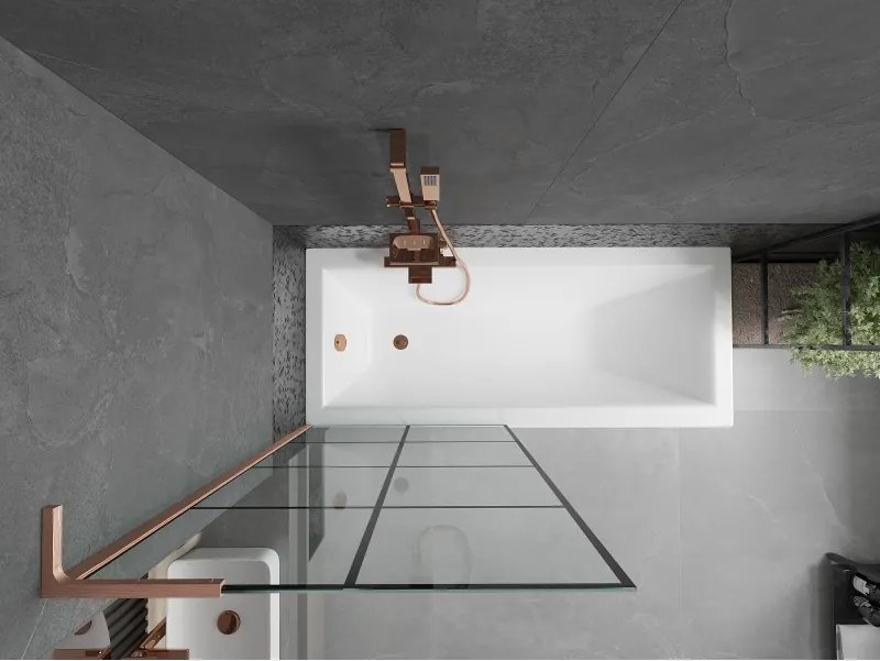 Mexen Next L, 1-křídlová vanová zástěna 80 x 150 cm, 6mm čiré sklo-černý vzor, měděný profil, 895-080-000-03-77-65