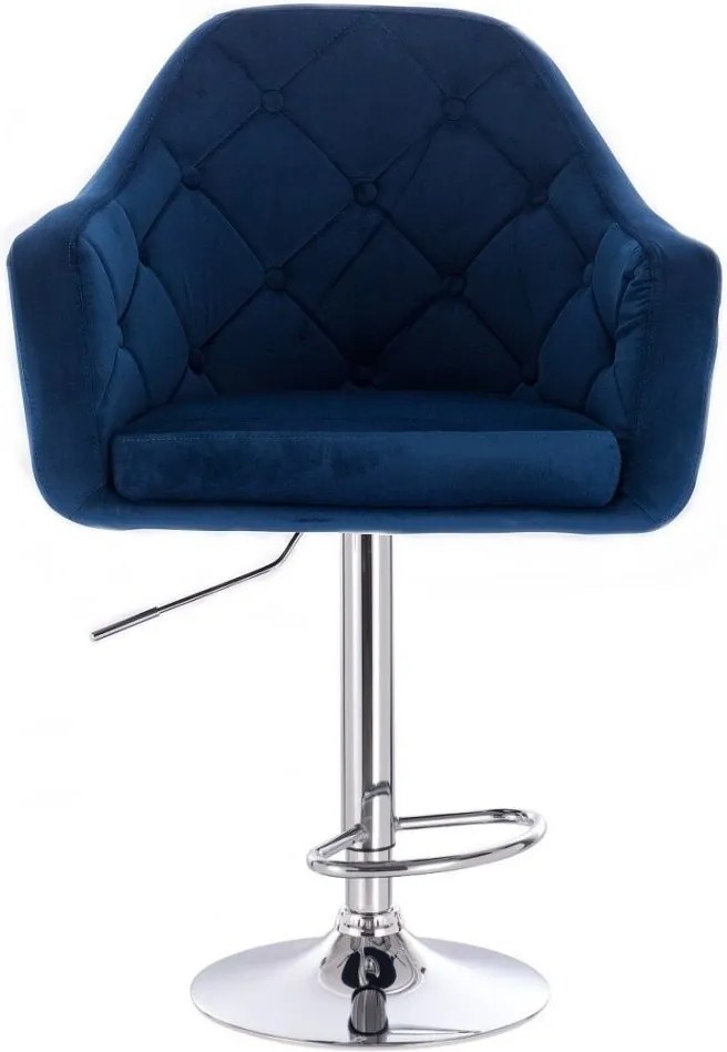 LuxuryForm DESIGN Barová židle ANDORA VELUR na stříbrné kulaté podstavě - modrá