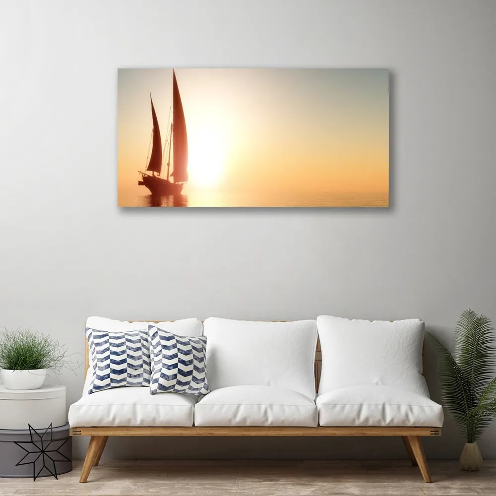 Obraz na plátně Loďka Moře Slunce Krajina 100x50 cm
