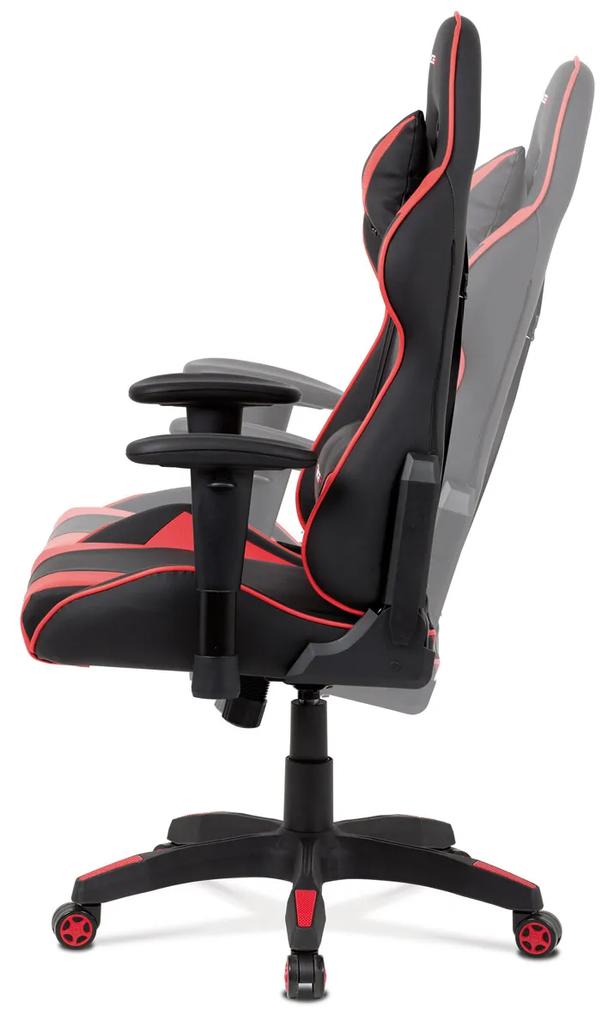 Kancelářská židle houpací mech., černá + červená koženka, plast. kříž - KA-F03 RED