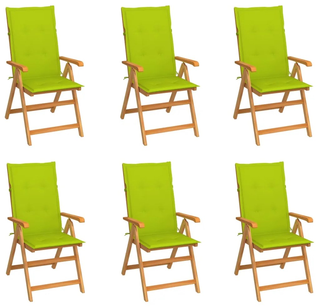 vidaXL Zahradní židle 6 ks s jasně zelenými poduškami masivní teak