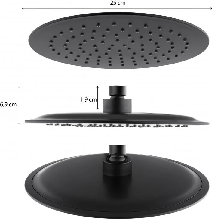 Erga Erga, SLIM sprchová hlavice o průměru 25cm, černá matná, ERG-YKA-BP.BRG25-BLK