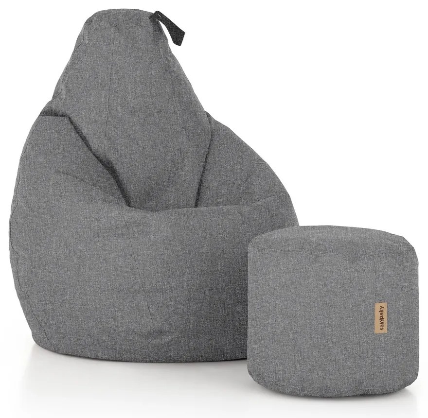 SakyPaky sedací set Hruška s taburetem světle šedý melír