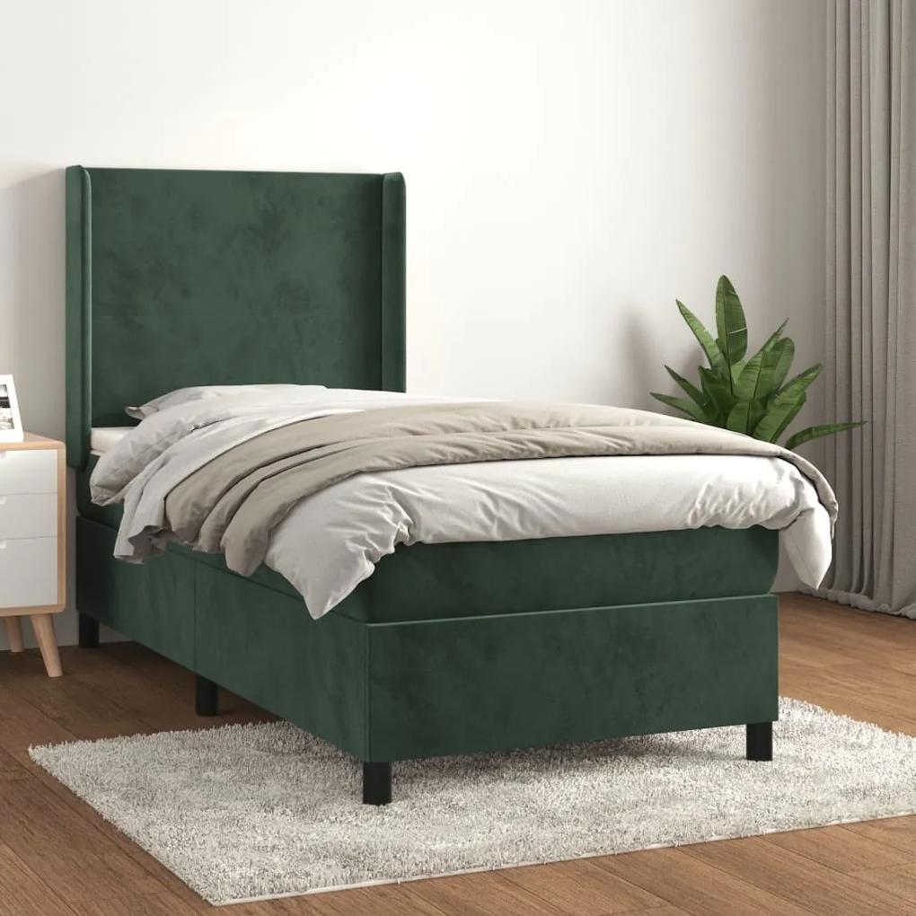 vidaXL Box spring postel s matrací 90x190 cm samet [3132536] Barva: Tmavě zelená