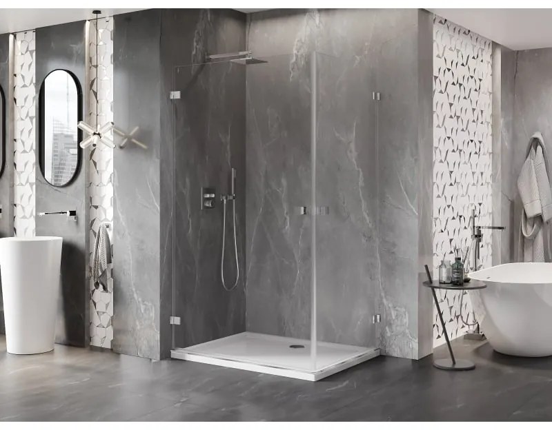 Mexen Lunar-B Duo, výklopný sprchový kout 100 x 80 cm, 8mm čiré sklo, chromový profil, 832-100L-080P-01-00