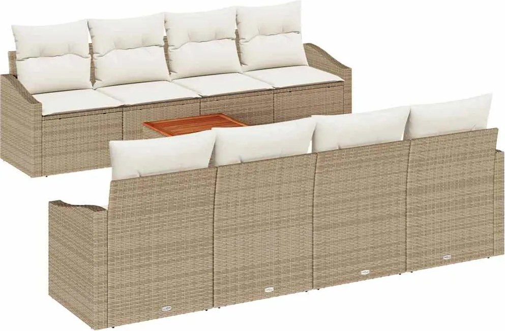 Sada zahradních pohovek 9 ks Béžová polyratan 3347806