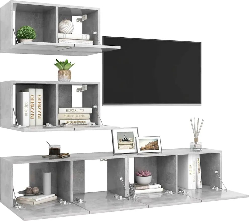 4dílný set TV skříněk betonově šedý kompozitní dřevo 3079130