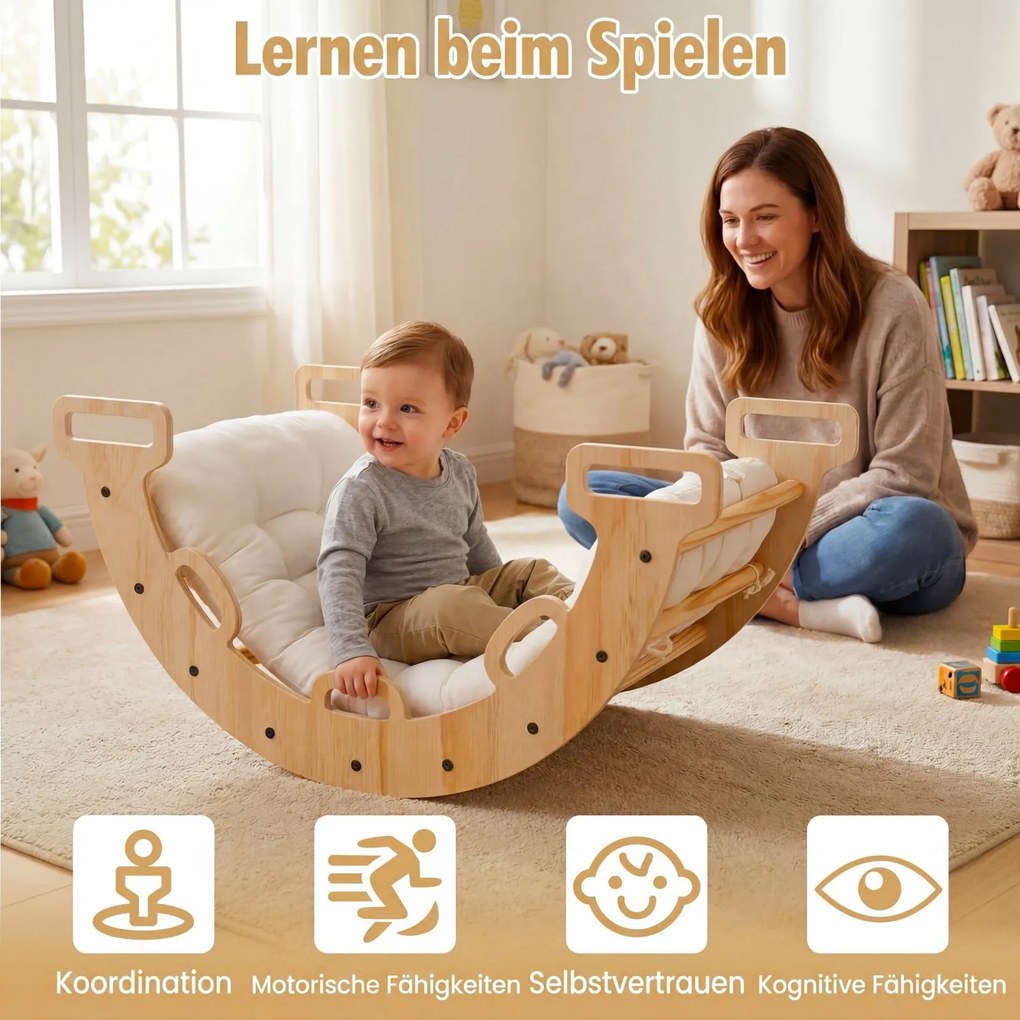 Costway Lezecký oblouk dřevěný Montessori lezecký rocker s měkkým polštářem