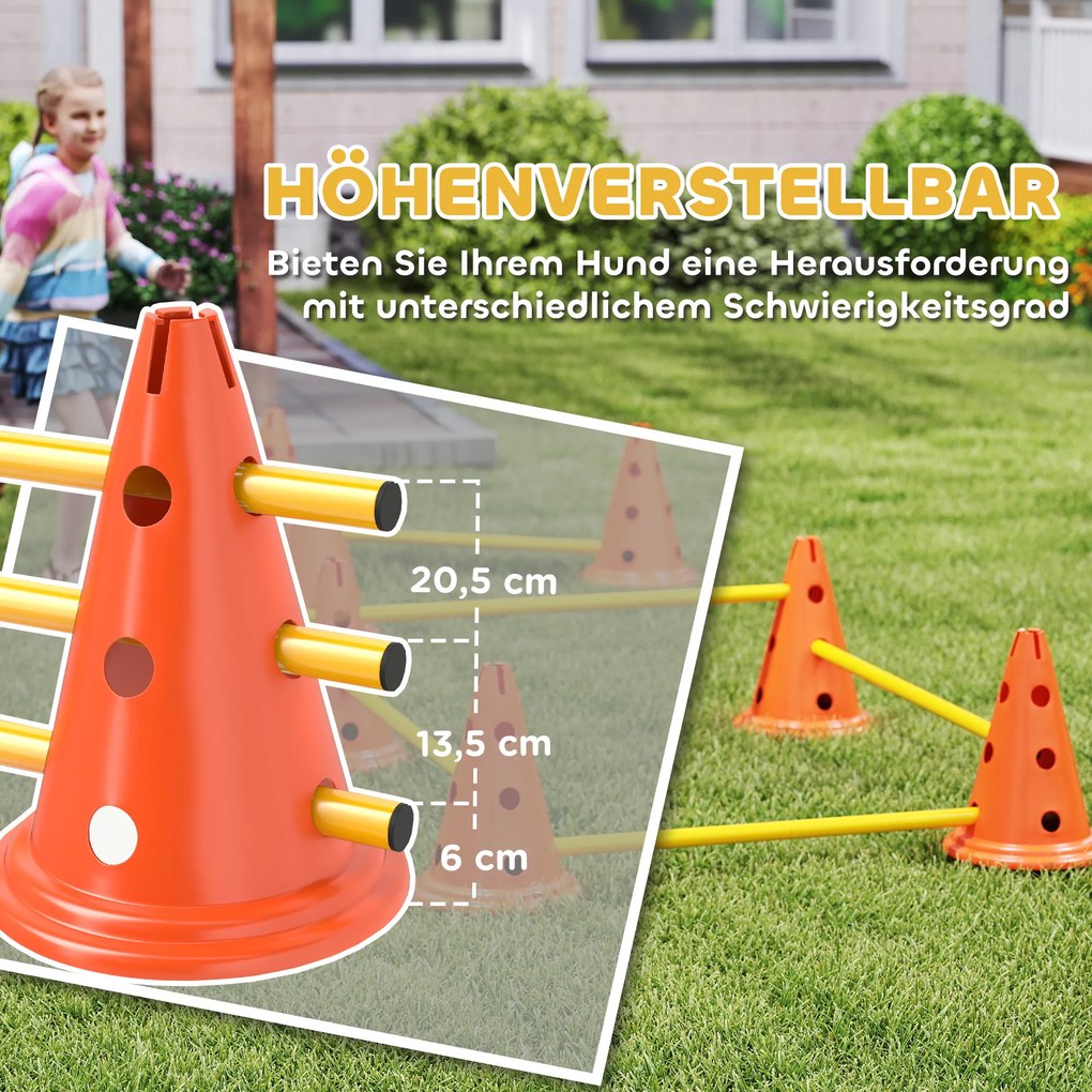 PawHut Agility set pro psy 6dílné agility vybavení pro výcvik psů Zásuvná sada překážek s 12 kužely 6 překážek Přepravní taška D07-059V01OG