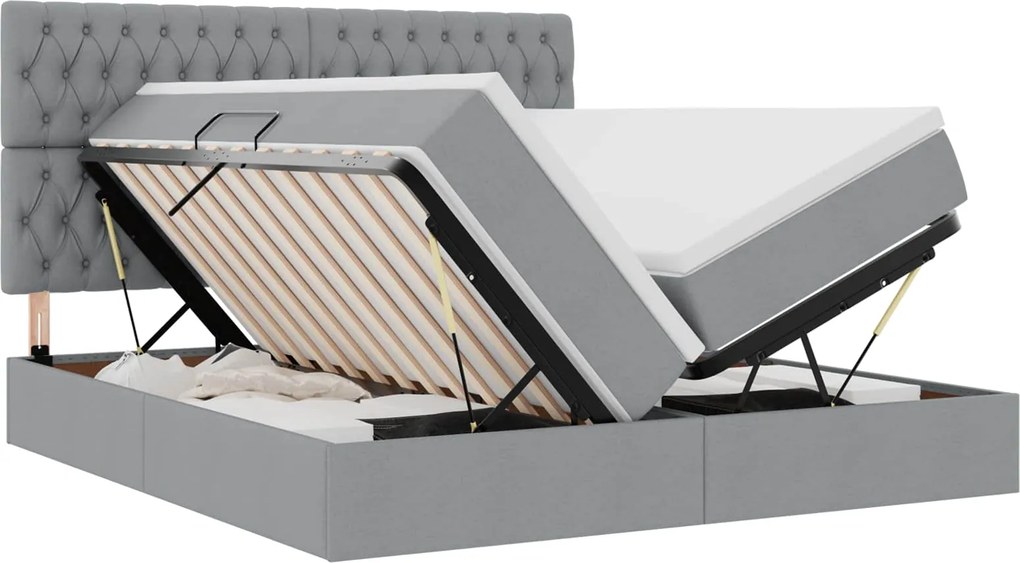 Postel s úložným prostorem Světle šedá 200 x 200 cm Textil 3372215