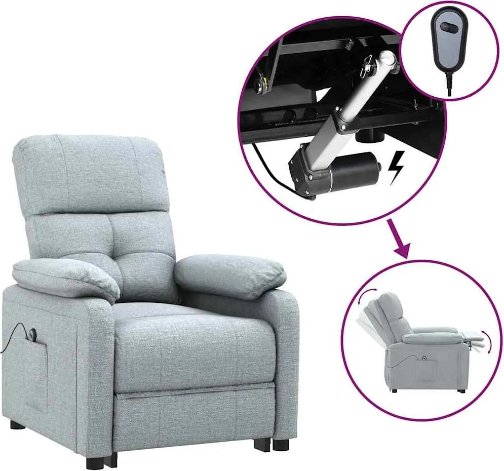 Elektrické polohovací křeslo světle šedé textil 3073802