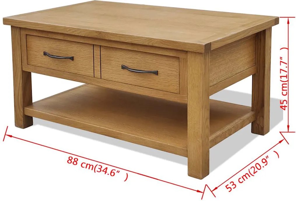 Konferenční stolek 88 x 53 x 45 cm masivní dubové dřevo 242745