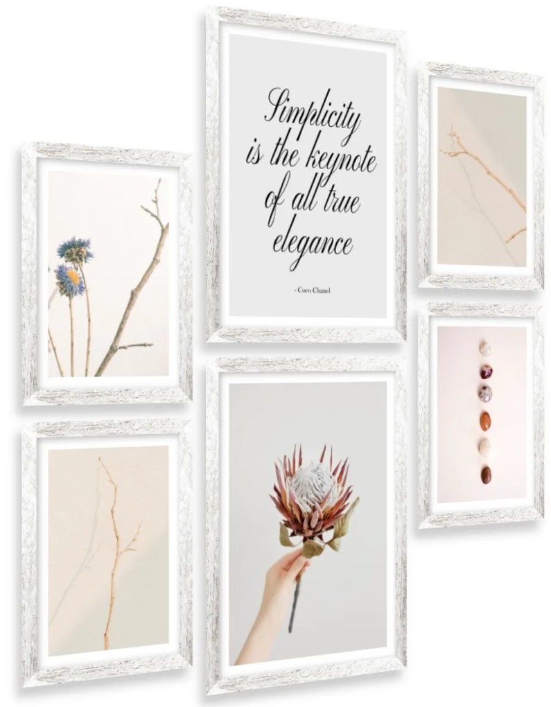 Gario Sada plakátů Simply elegance - 6 dílná Barva rámu: Rustikální, Rozměry: 85 x 92 cm