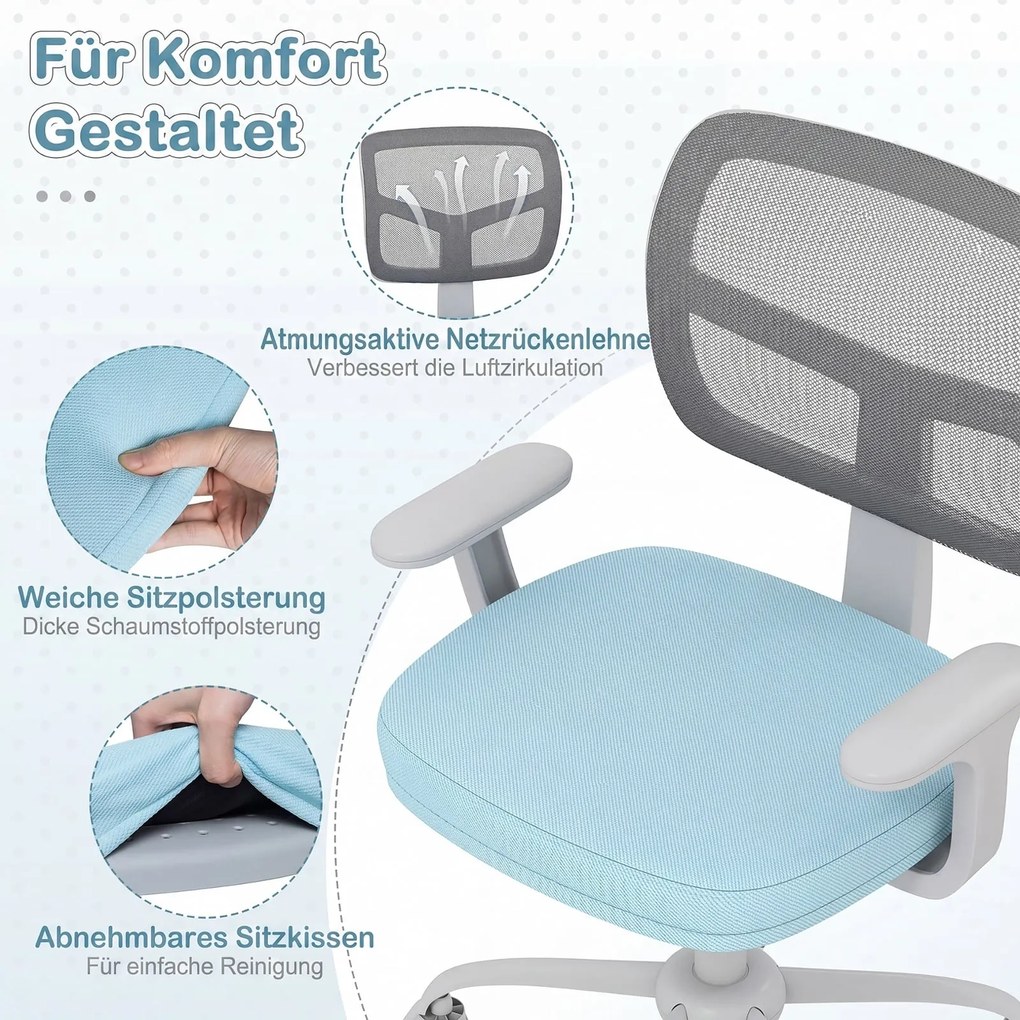 Costway Ergonomická dětská psací židle s nastavitelnou výškou a – modrý