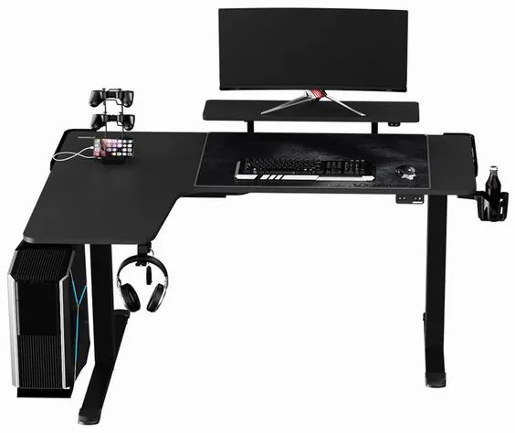 Lama Plus Herní stůl ULTRADESK WINGER – 111x155x60 cm, elektricky nastavitelná výška, RGB podsvícení, černá