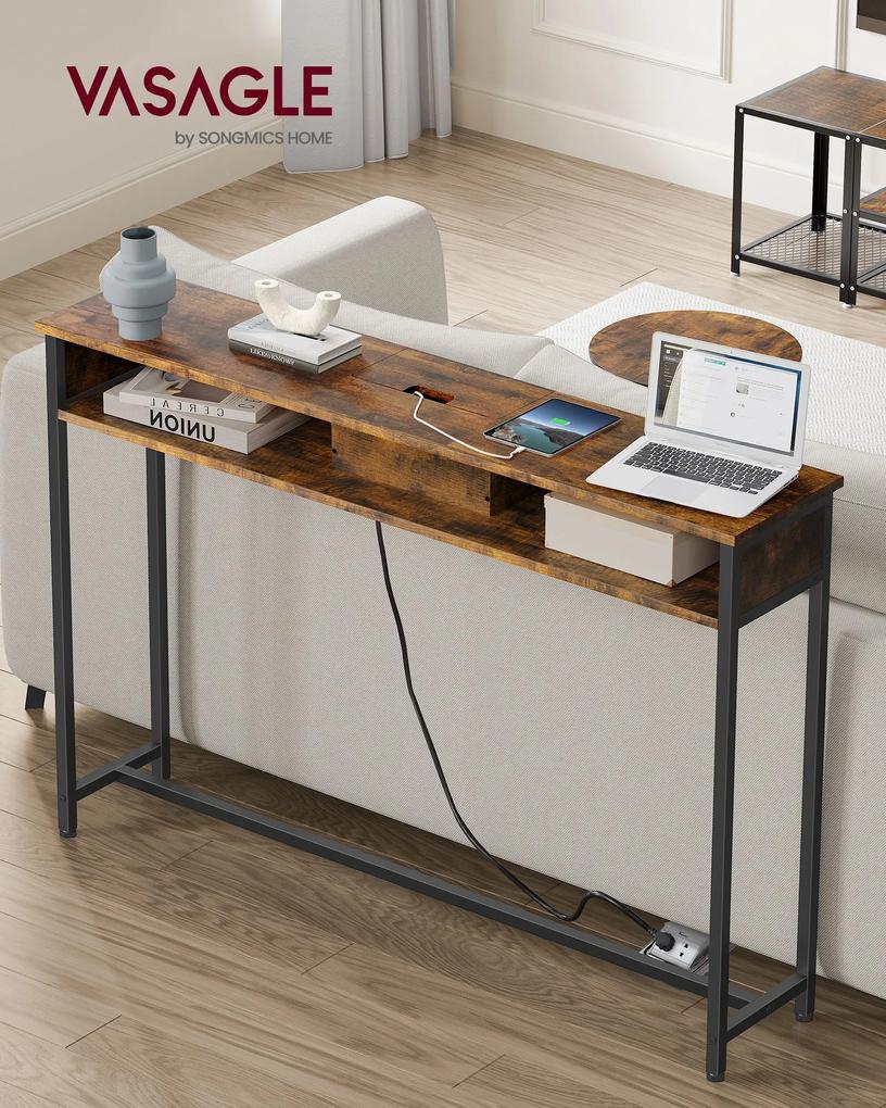 VASAGLE Konzolový stolek s elektrickou a USB zásuvkou hnědý