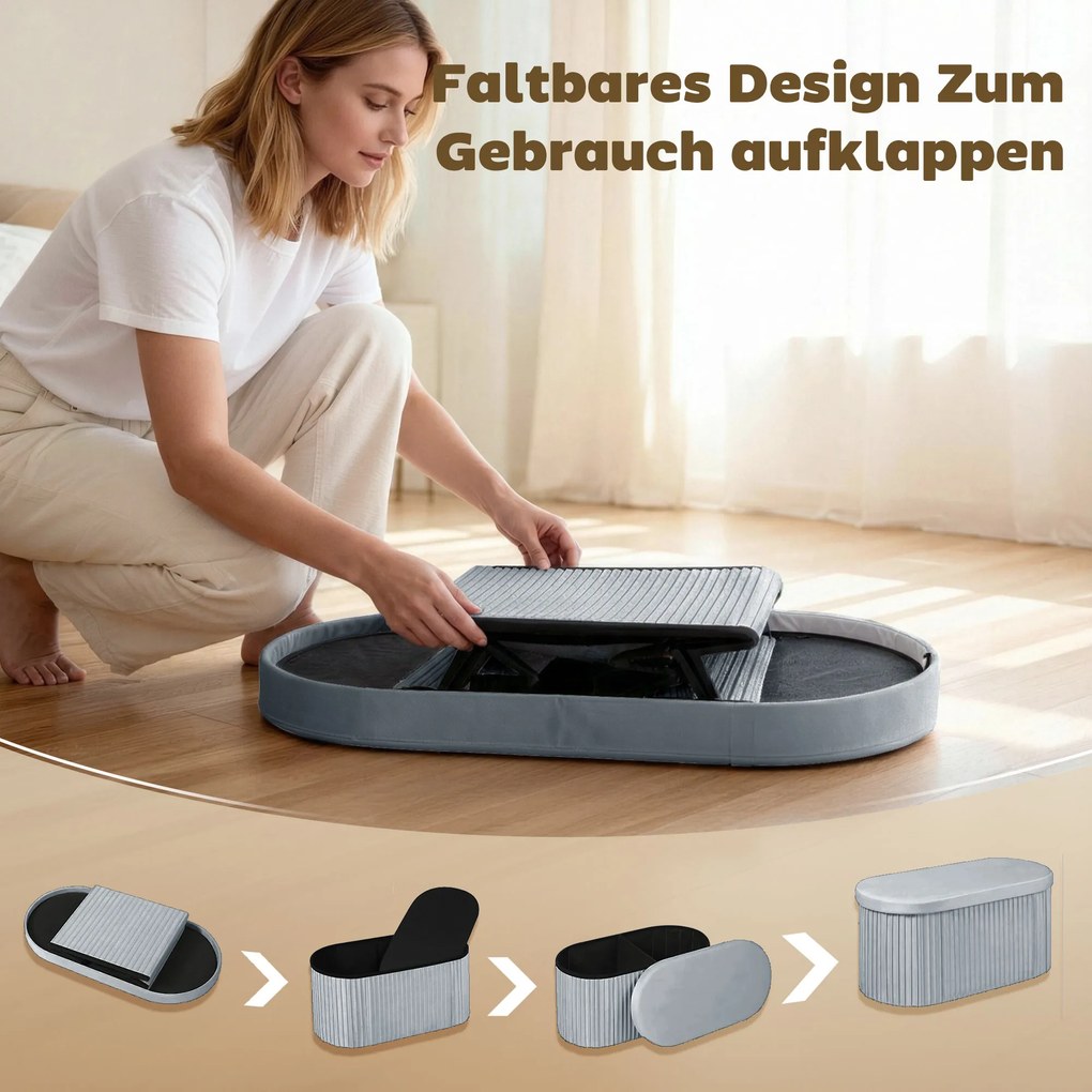HOMCOM sametový úložný taburet, skládací, 72 l (76 x 38 x 35 cm), sametové čalounění, nosnost 120 kg — tmavě šedá
