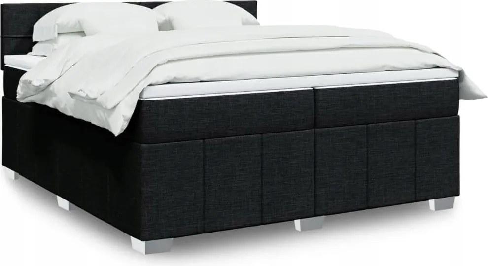 Box Spring Postel S Matrací Černá Textil Černá Blok se čtverci 200 x 200