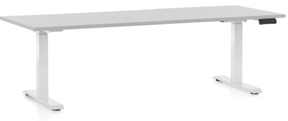 Výškově nastavitelný stůl OfficeTech C, 200 x 80 cm, bílá podnož, světle šedá
