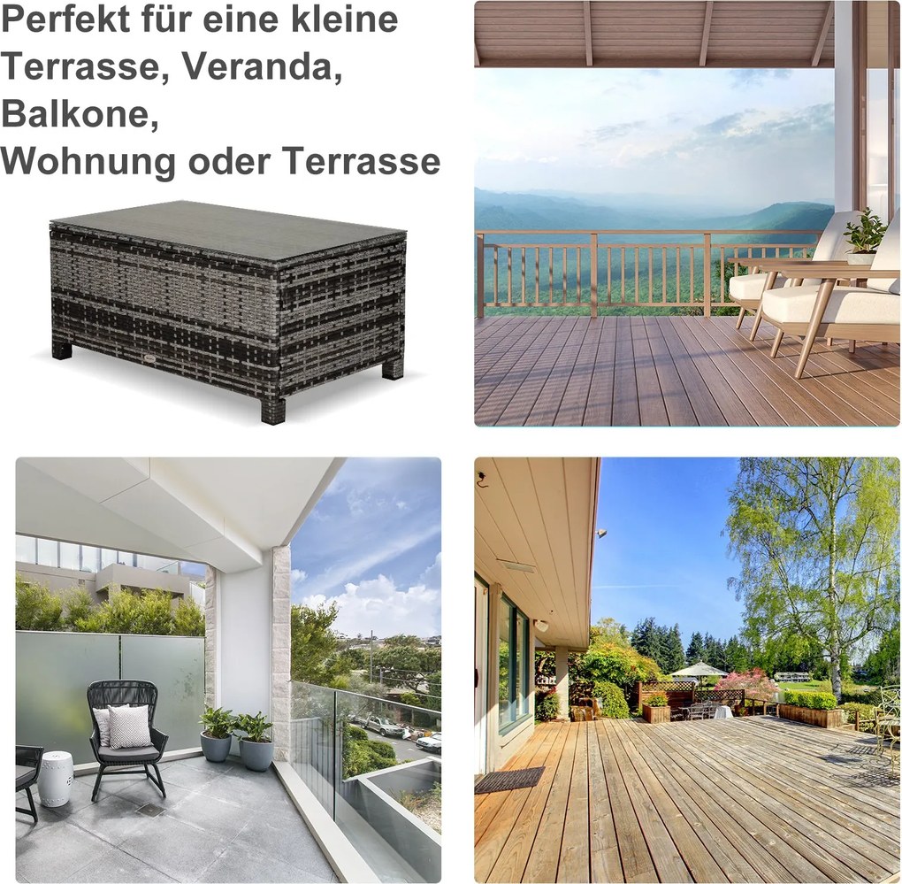 Zahradní boční stůl Outsunny, kávový stůl, patio stůl, poly ratan, šedý, 85 x 50 x 39 cm