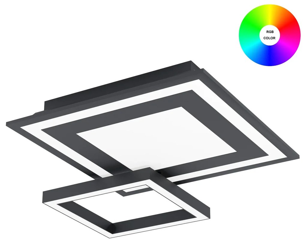 Eglo 99312 SAVATARILA-C - Stropní černé LED RGB svítidlo - CONNECT ovládání ovladačem, nebo z mobilní aplikace, 45 x 45cm, bez DO