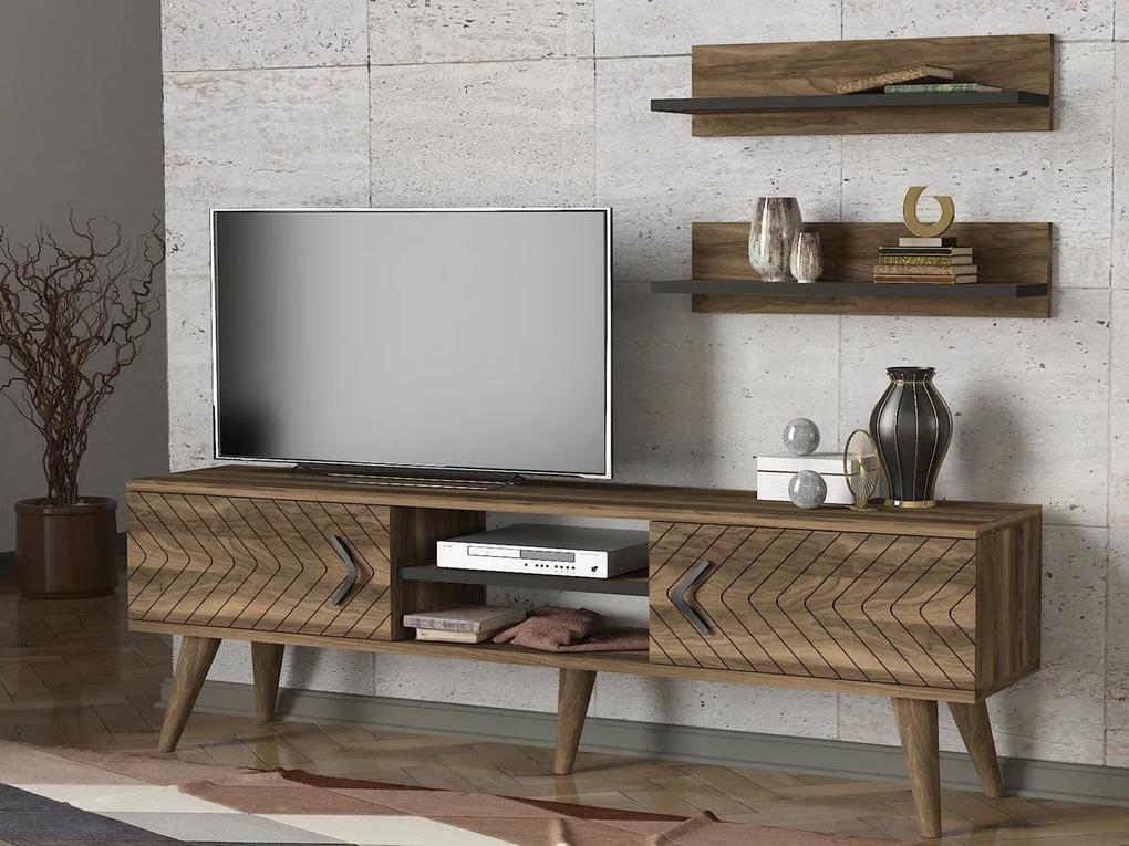 Televizní stolek s policemi LAMBERT 150 cm, lamino vlašský ořech