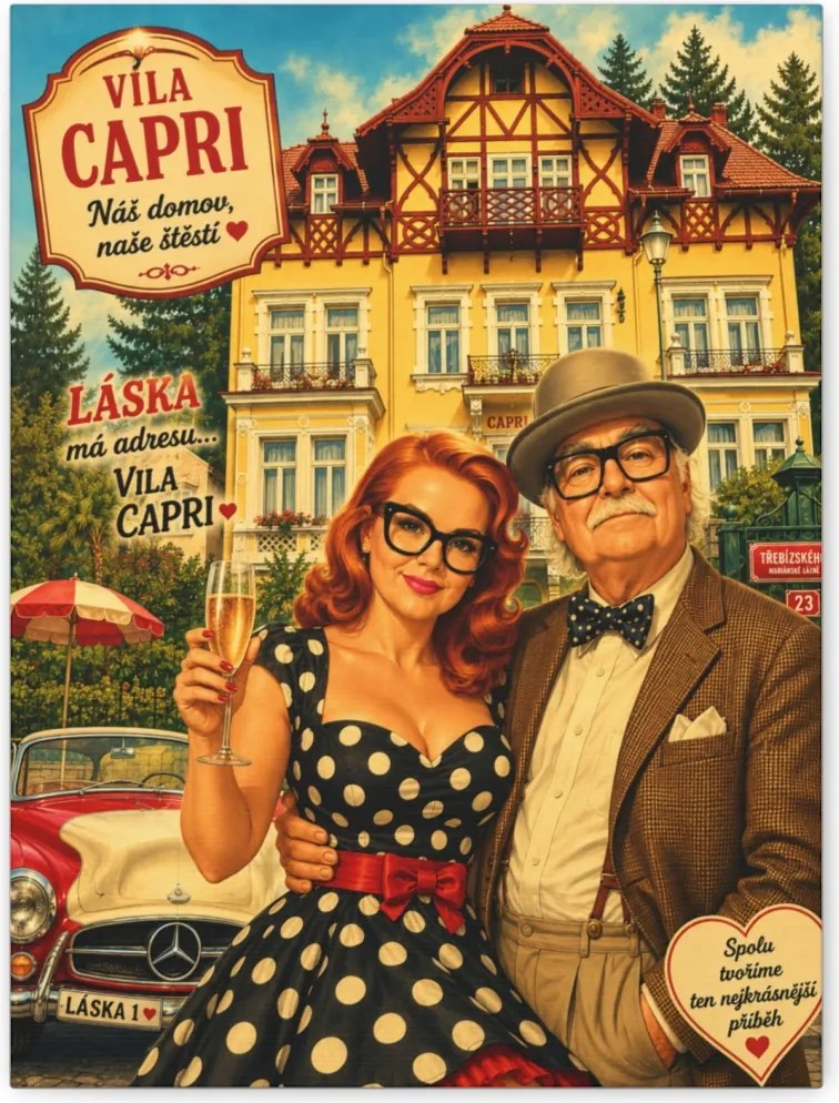 Srdcem darované Veselá osobní ilustrace na přání – Tisk na plátno 30 × 40 cm Varianta grafického zpracování:: 3D grafika